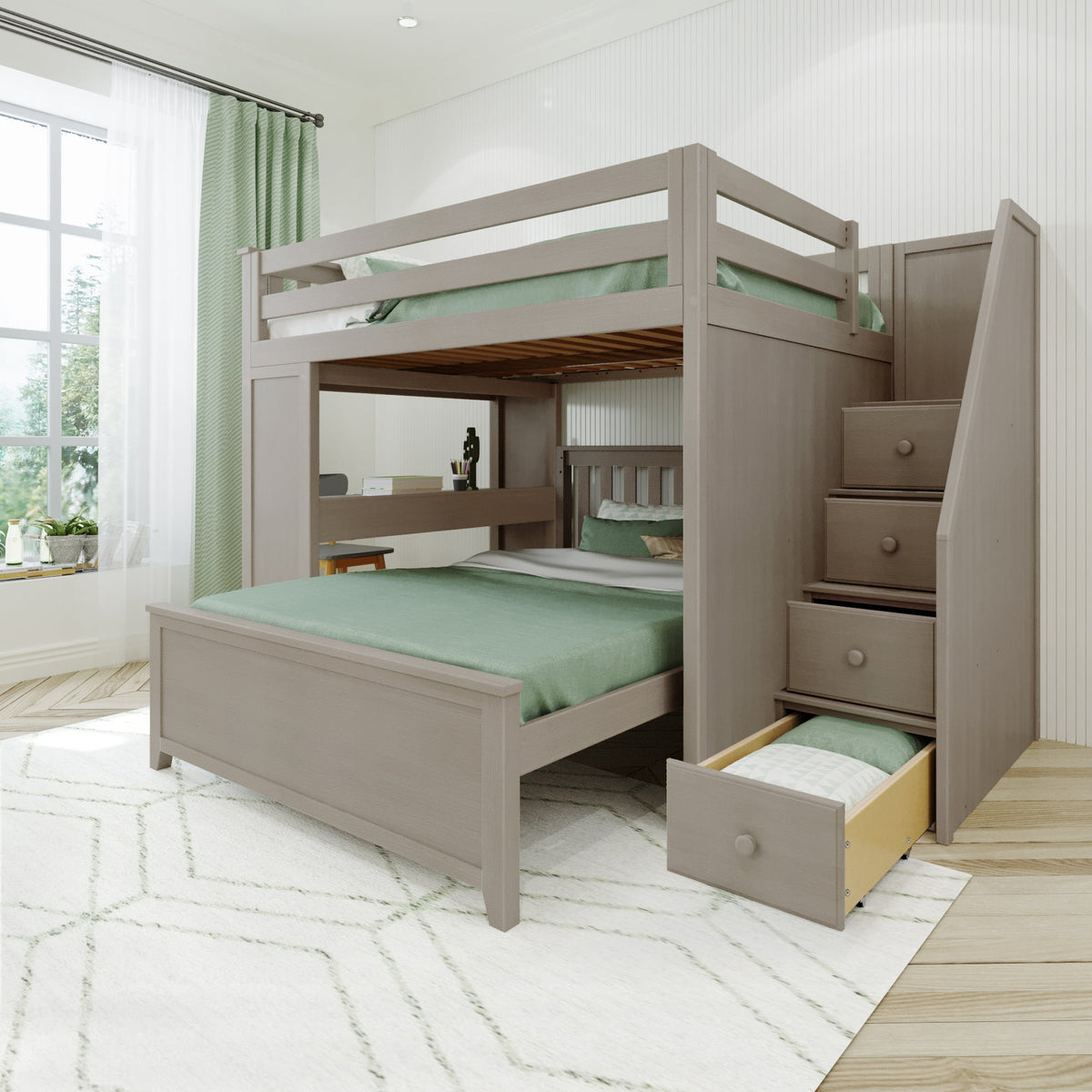 Jackpot Deluxe Fulham Full over Full L-Shape Bunk with Staircase + Des ...