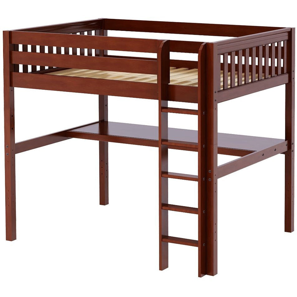 Maxtrix Full High Loft Bed with Straight Ladder and Long Desk — Decor4Kids