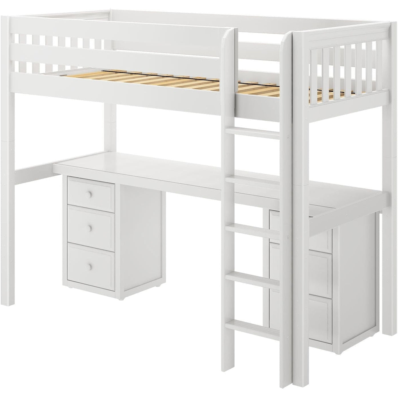 Maxtrix Twin High Loft Bed with Straight Ladder and Long Desk — Decor4Kids