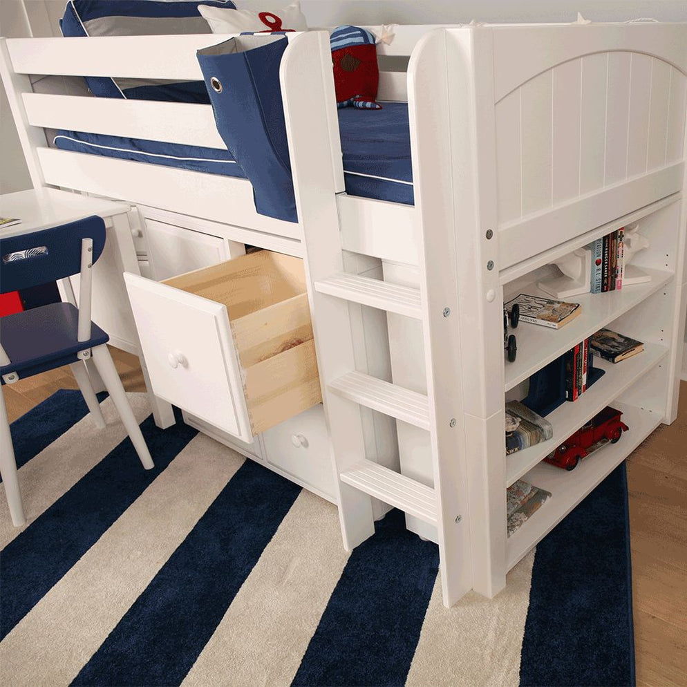 Maxtrix Twin Low Loft Bed with Straight Ladder with Storage — Decor4Kids